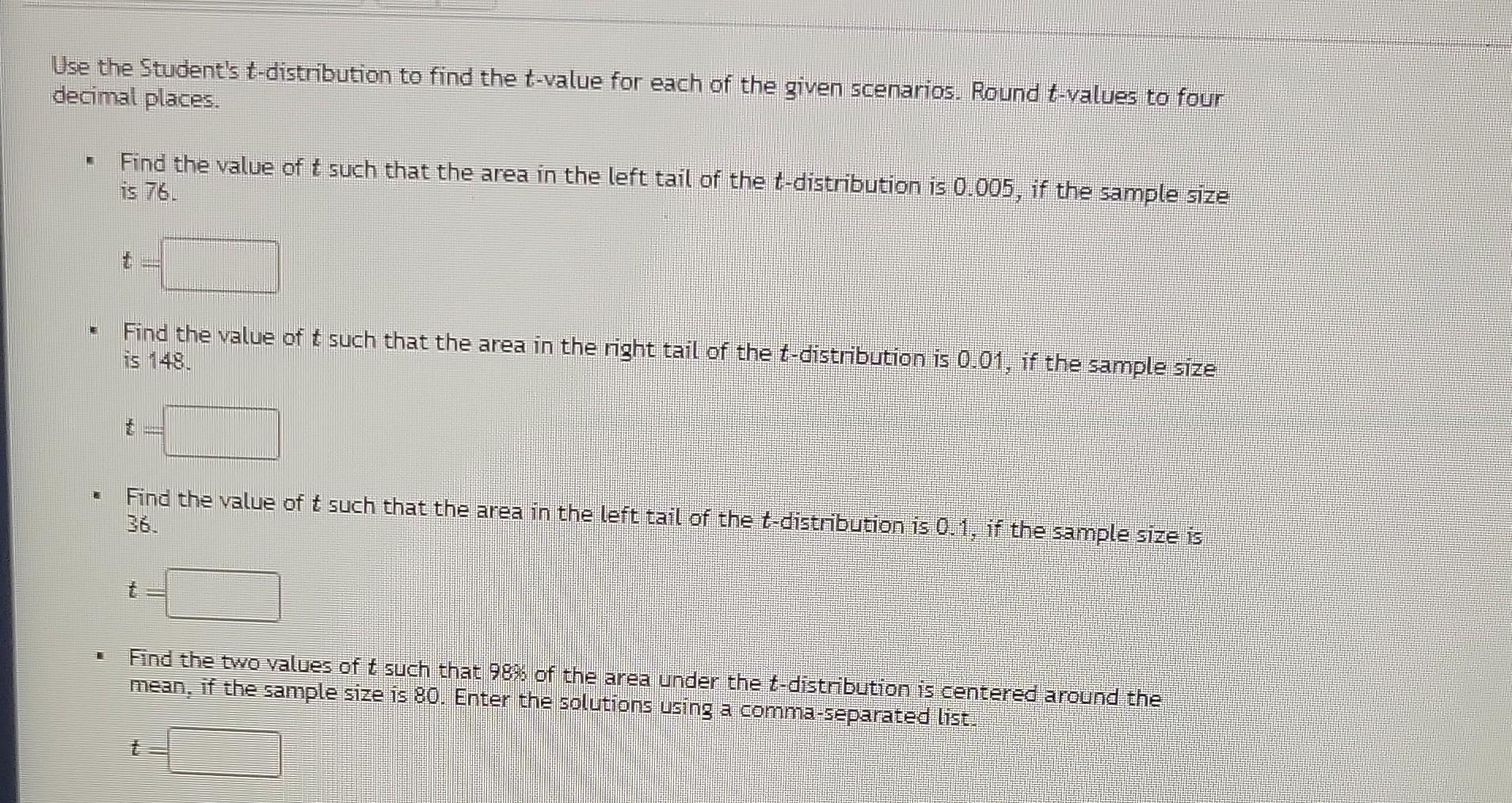 Use the Student's t-distribution to find the t-value | Chegg.com
