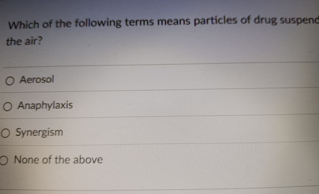 Solved Which of the following terms means particles of drug | Chegg.com