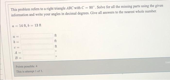Solved This problem refers to a right triangle ABC with C = | Chegg.com