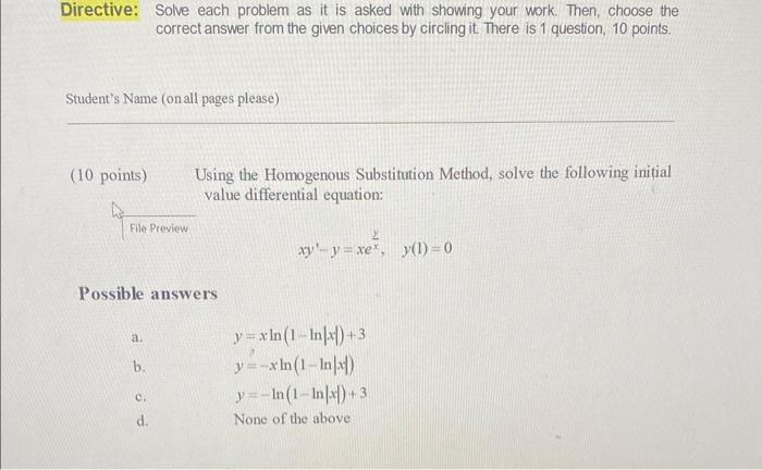Solved Directive: Solve each problem as it is asked with | Chegg.com
