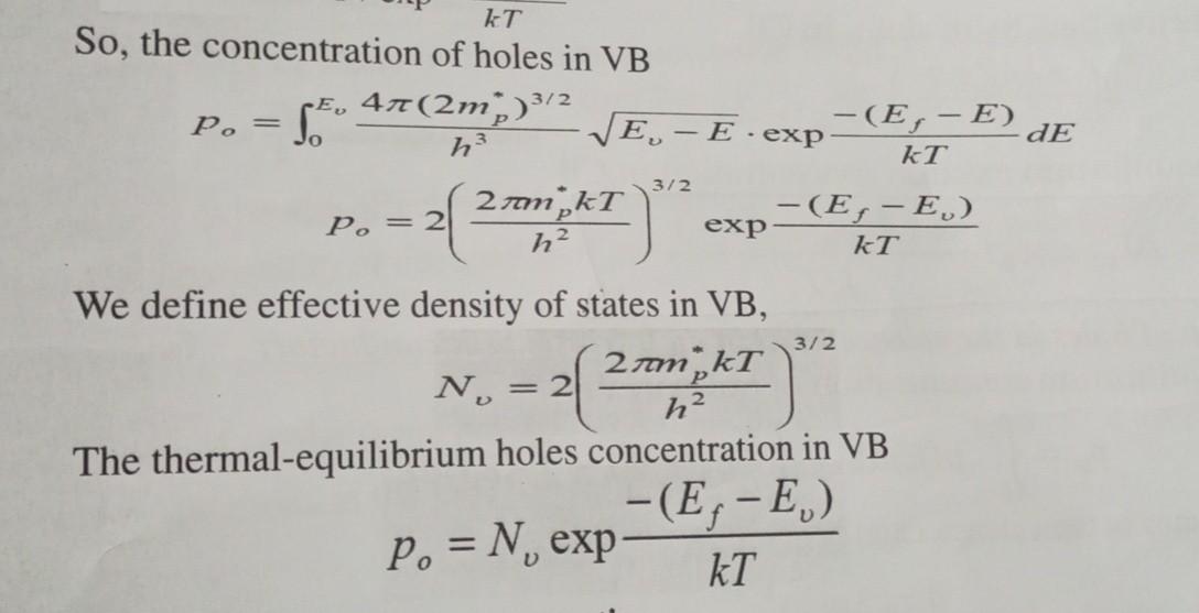 Solved So, the concentration of holes in VB | Chegg.com