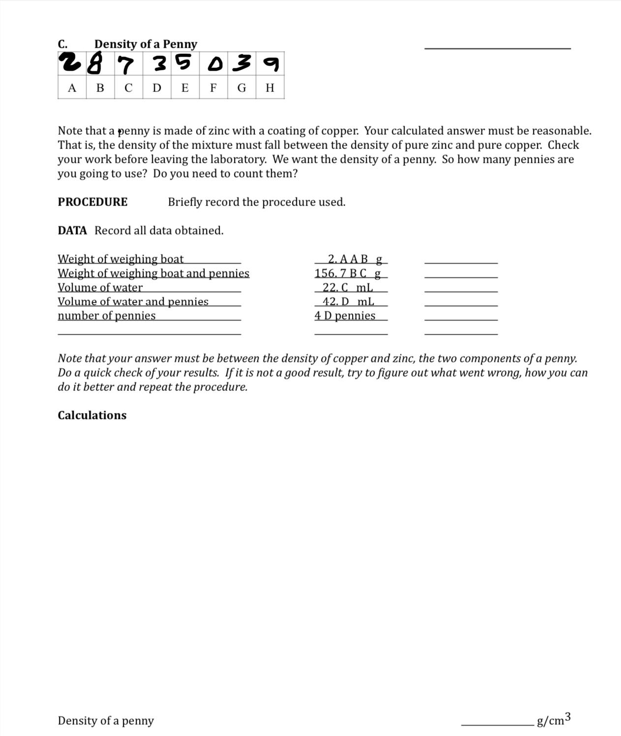 C. ﻿Density of a Penny Complete the following by | Chegg.com