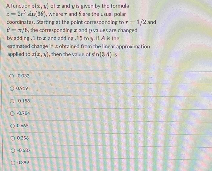 Solved A function z(x,y) of x and y is given by the formula | Chegg.com