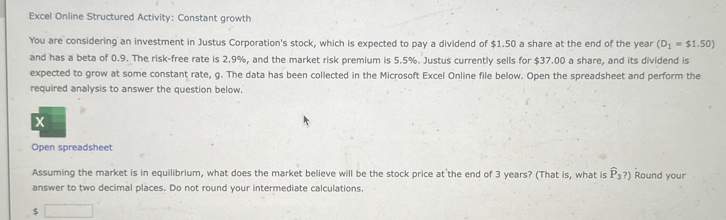 Solved Excel Online Structured Activity: Constant growthYou | Chegg.com