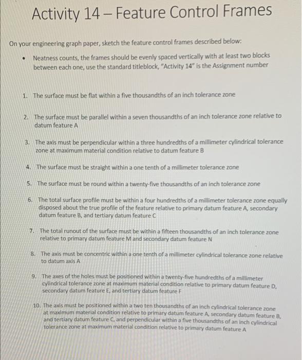 Solved Activity 14 - Feature Control Frames nour engineering | Chegg.com