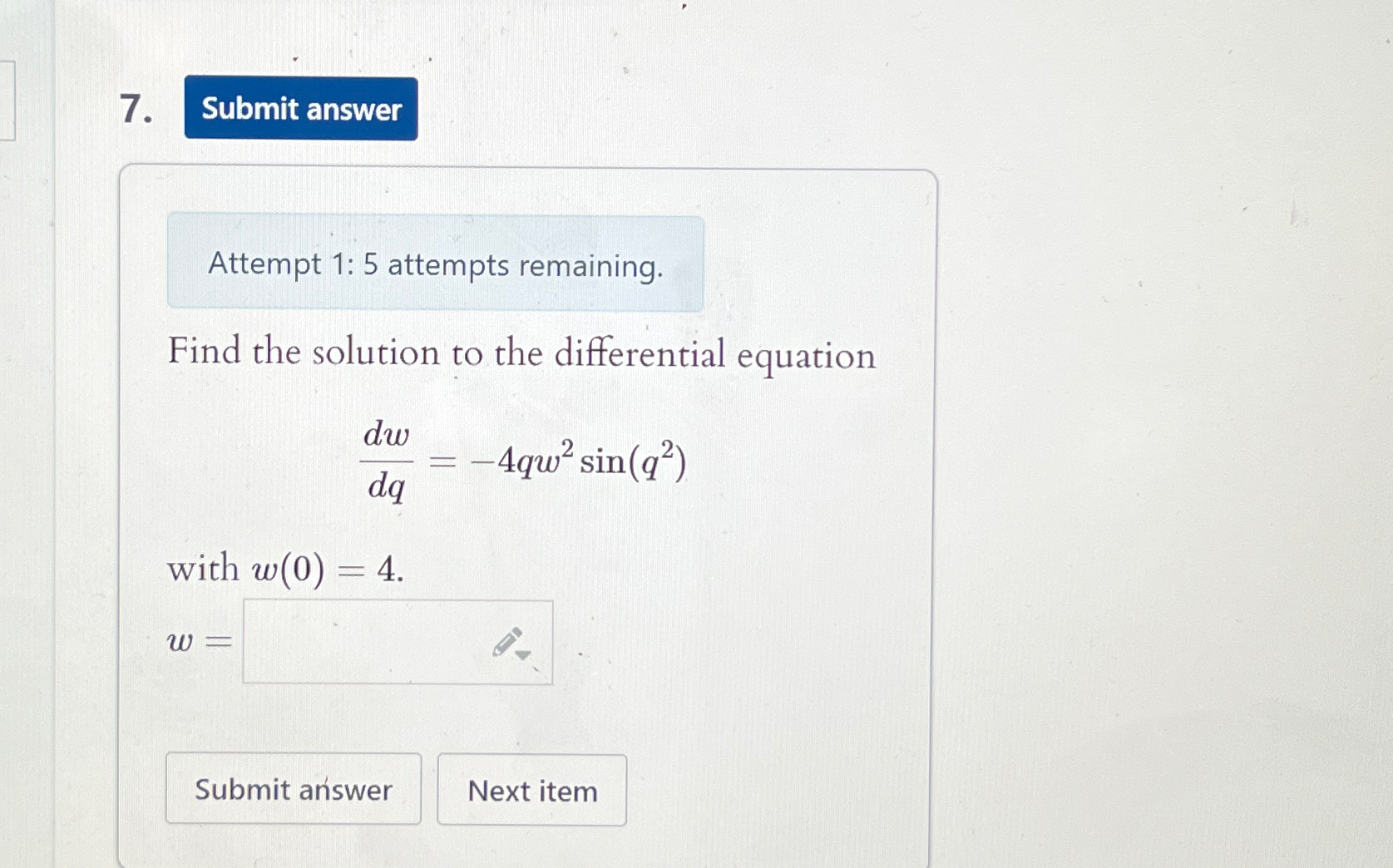 Solved Attempt 1: 5 ﻿attempts remaining.Find the solution to | Chegg.com