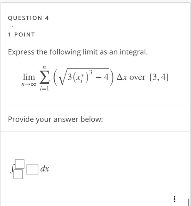 Solved QUESTION 3 1 POINT For the definite integral given | Chegg.com