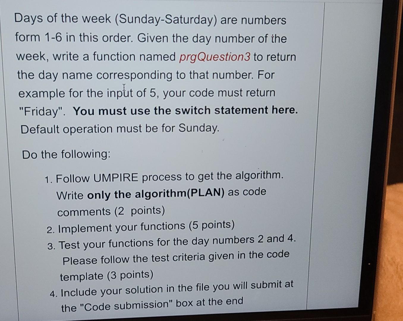 Solved Days of the week (Sunday-Saturday) are numbers form | Chegg.com