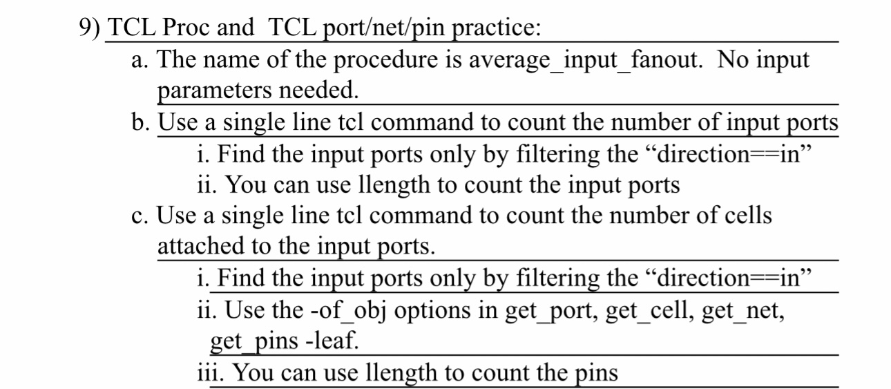 Solved TCL Proc and TCL port/net/pin practice:a. ﻿The name | Chegg.com