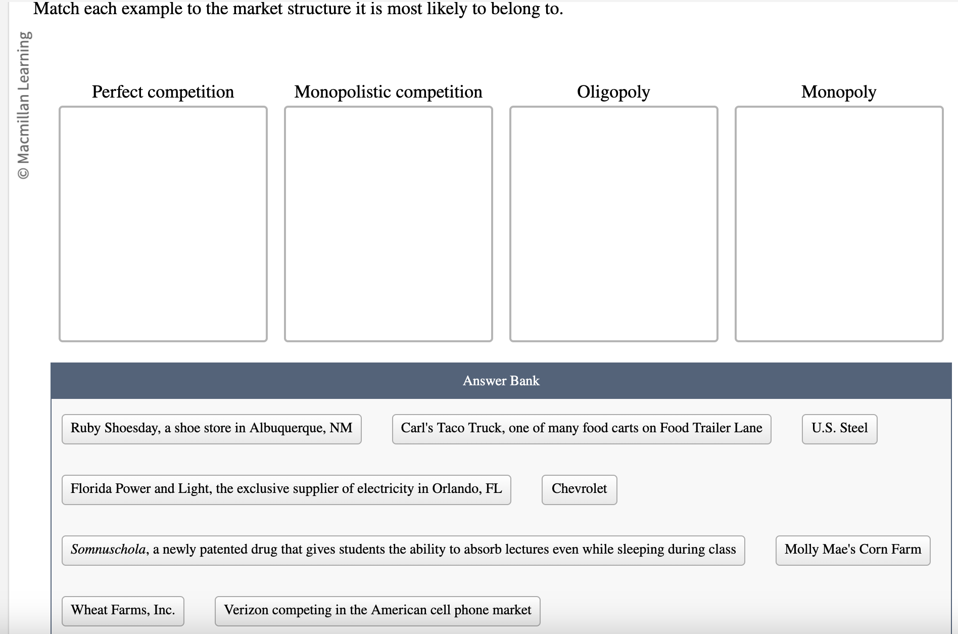 Solved Match each example to the market structure it is most | Chegg.com