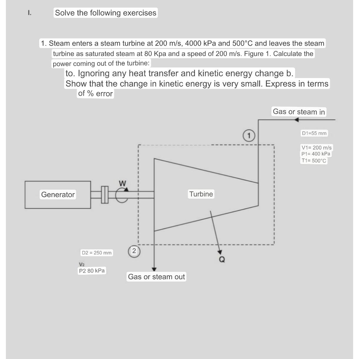 Solved I. Solve the following exercisesSteam enters a steam | Chegg.com