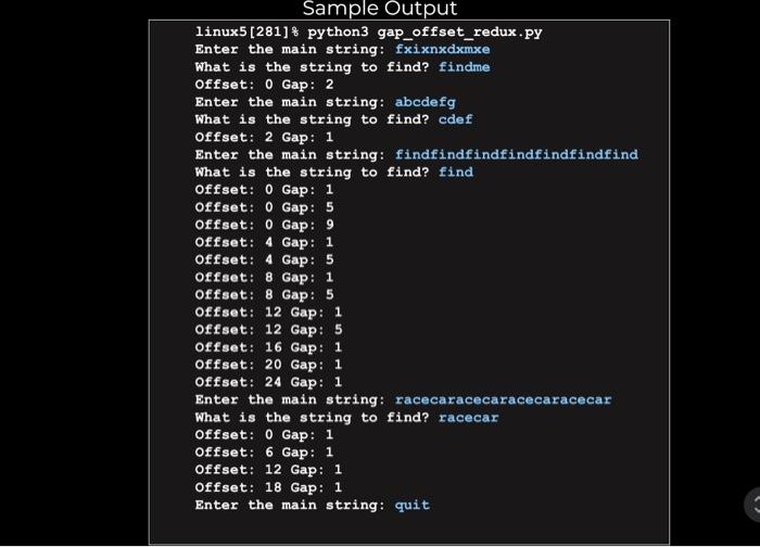 Solved Sample Output linux 5 [281] % python3 | Chegg.com