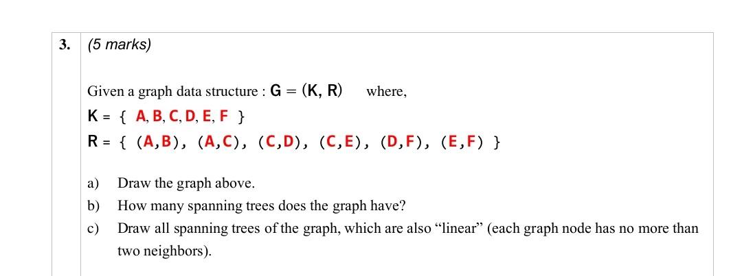 Solved Given a graph data structure : G=(K,R) where, | Chegg.com