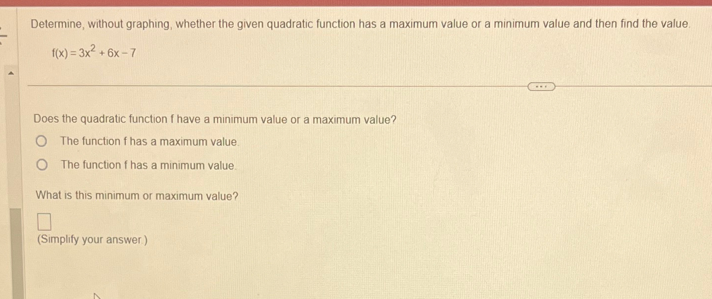 Solved Determine, without graphing, whether the given | Chegg.com
