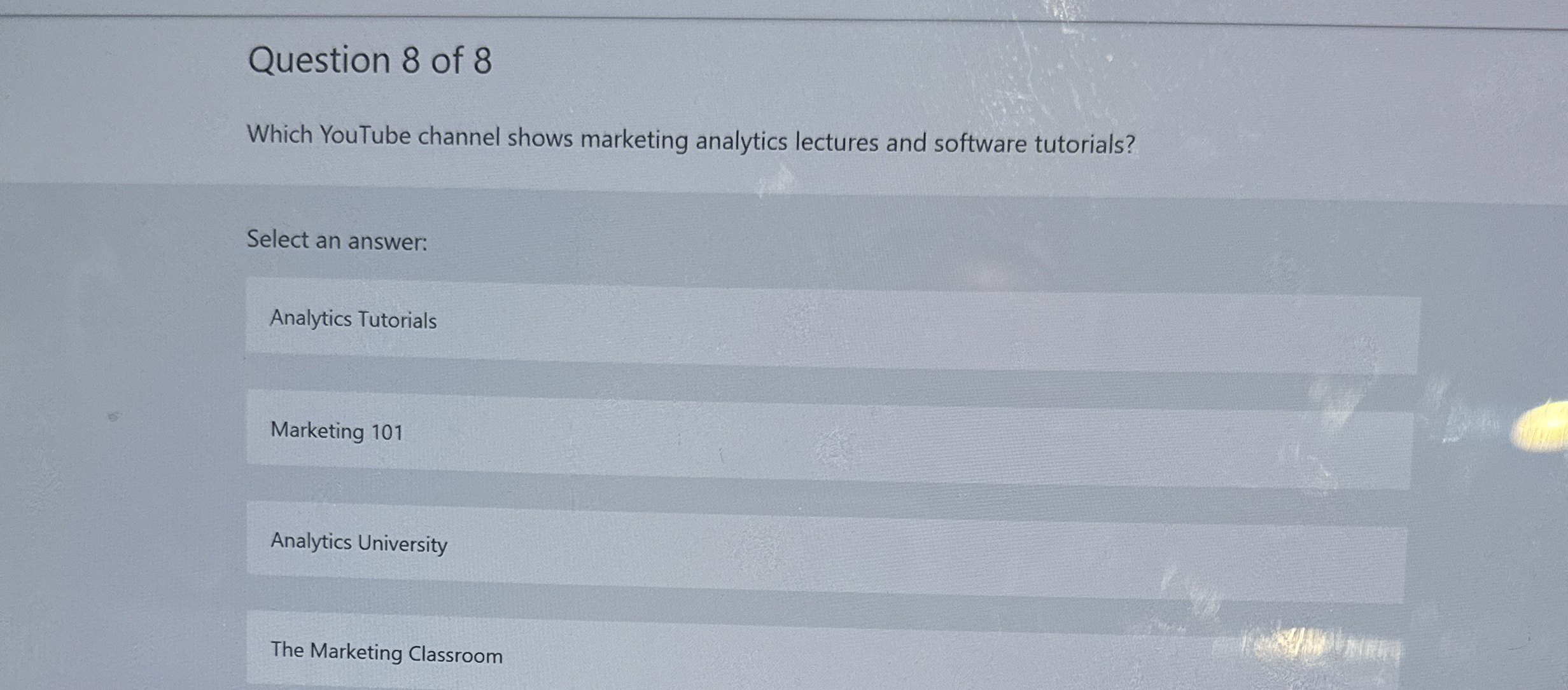 Solved Question 8 ﻿of 8Which YouTube channel shows marketing | Chegg.com