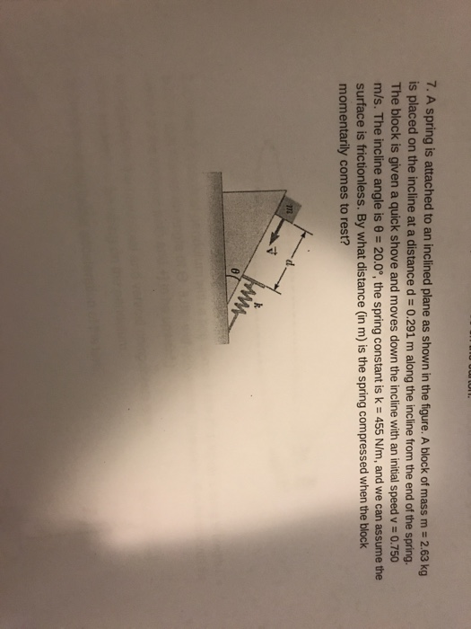 Solved 7.A spring is attached to an inclined plane as shown | Chegg.com