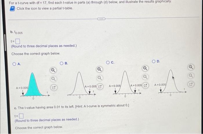 Solved For a t-curve with df = 17, find each t-value in | Chegg.com