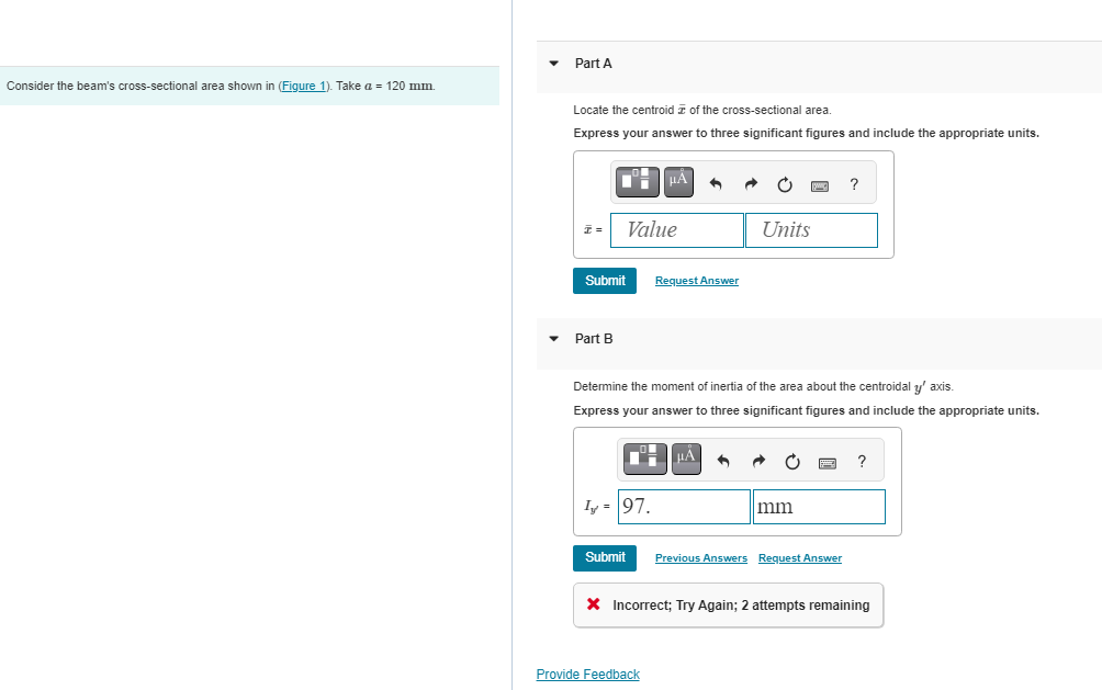 Solved Figure1 ﻿of 1Consider the beam's cross-sectional area | Chegg.com