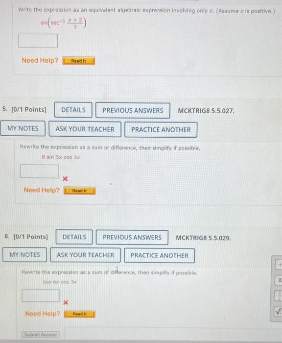 Solved Write the expression as an equivalent algebraic | Chegg.com