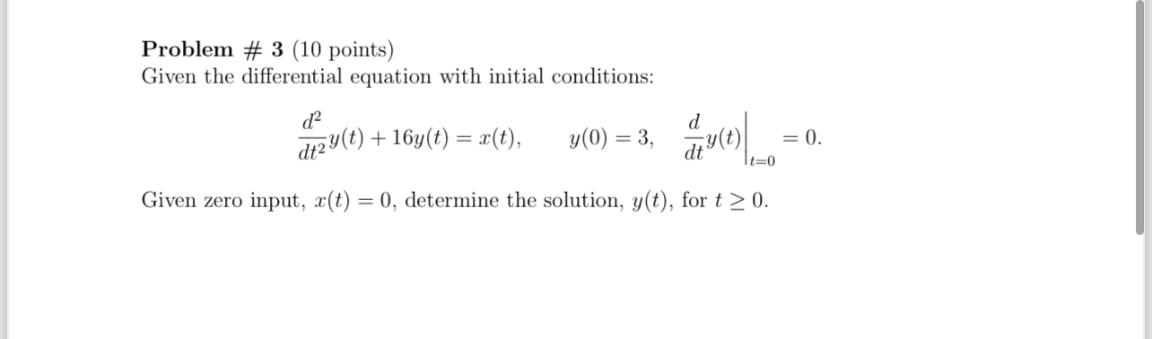 Solved Problem # 3 (10 ﻿points)Given the differential | Chegg.com