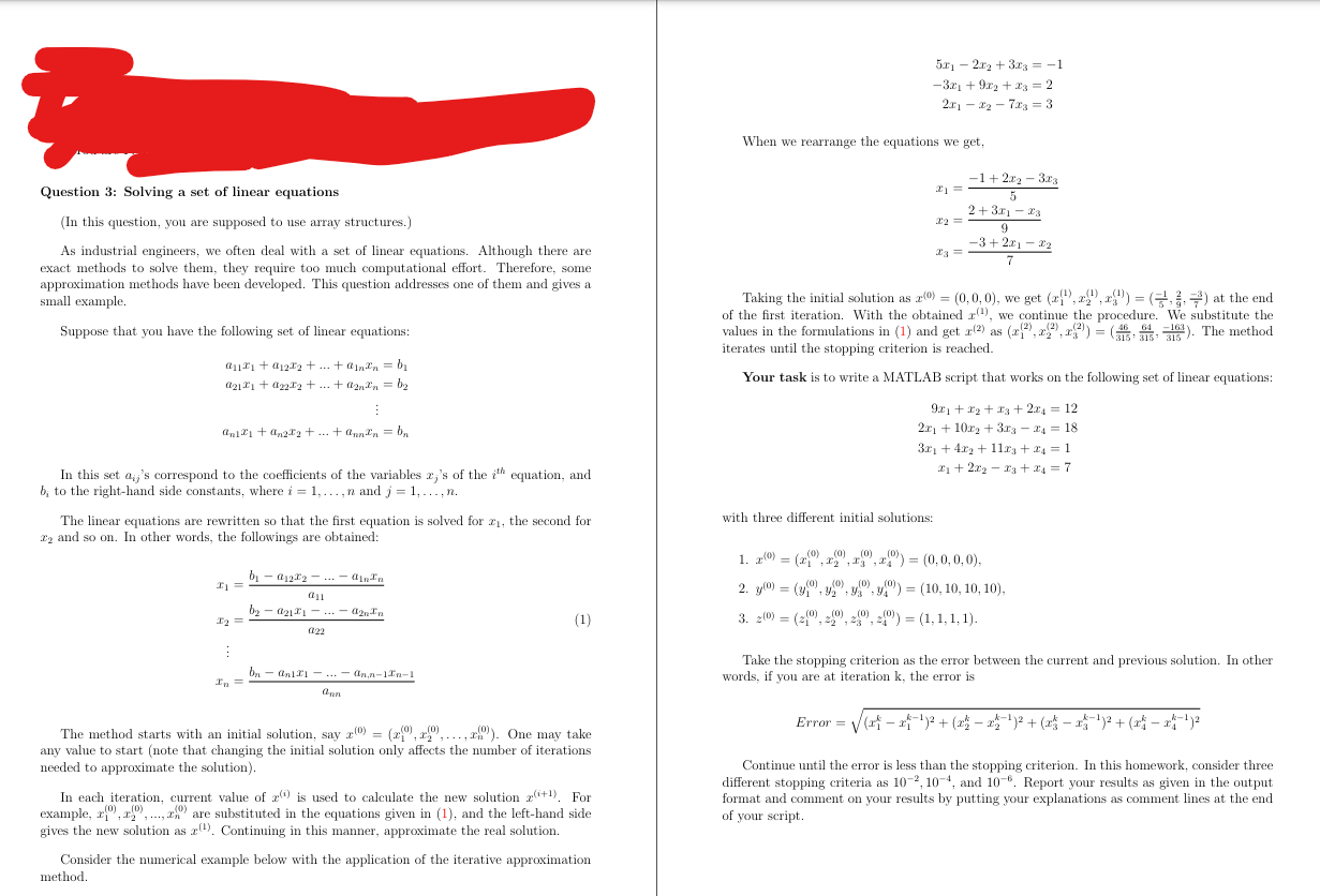 Solved question s: sonving a set on ninear equations(In this | Chegg.com