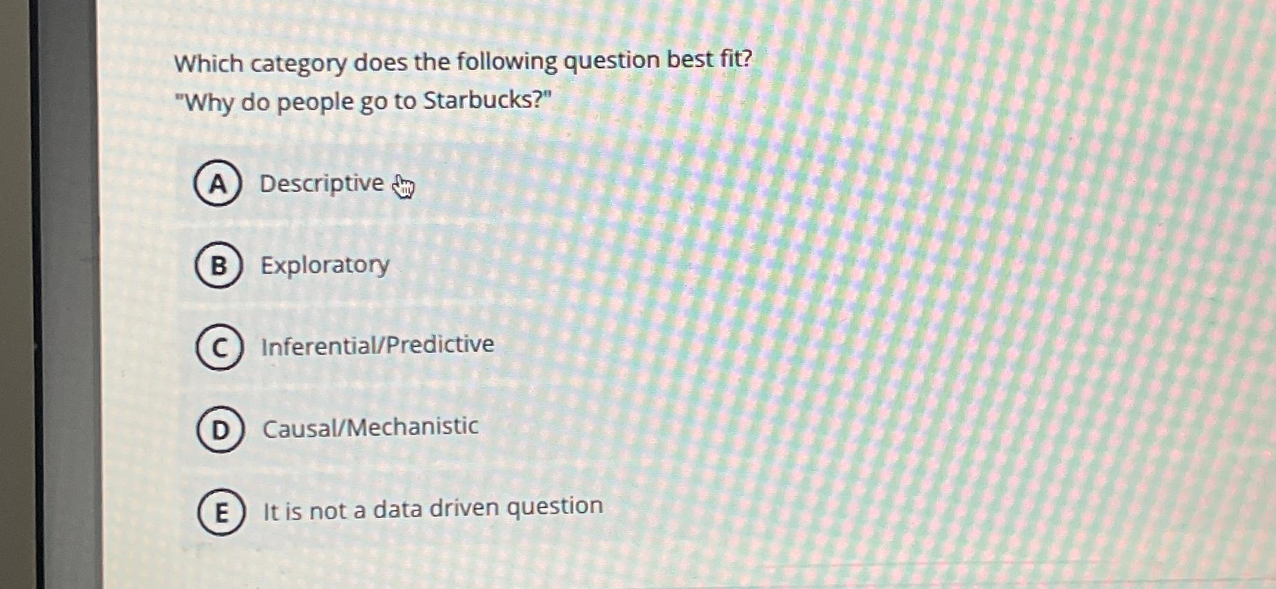 Solved Which category does the following question best | Chegg.com