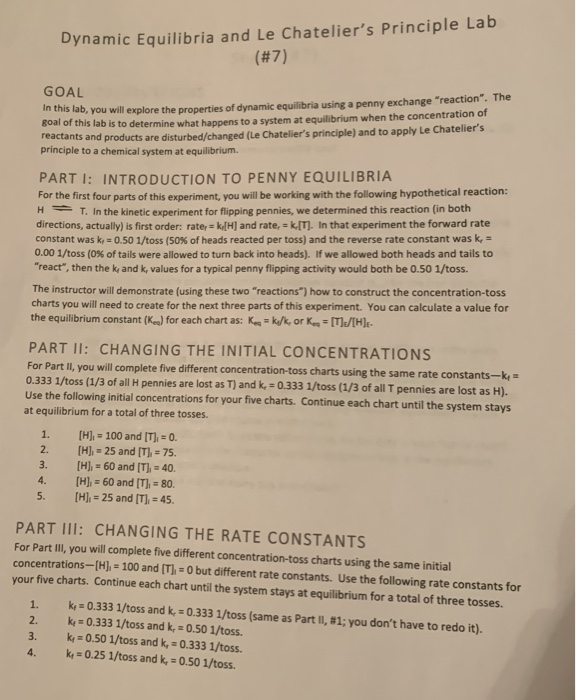Dynamic Equilibria and Le Chatelier's Principle Lab | Chegg.com