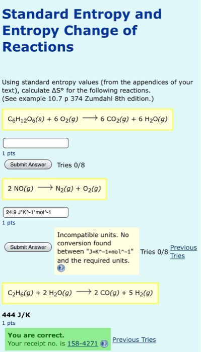 Solved Standard Entropy and Entropy Change of Reactions | Chegg.com