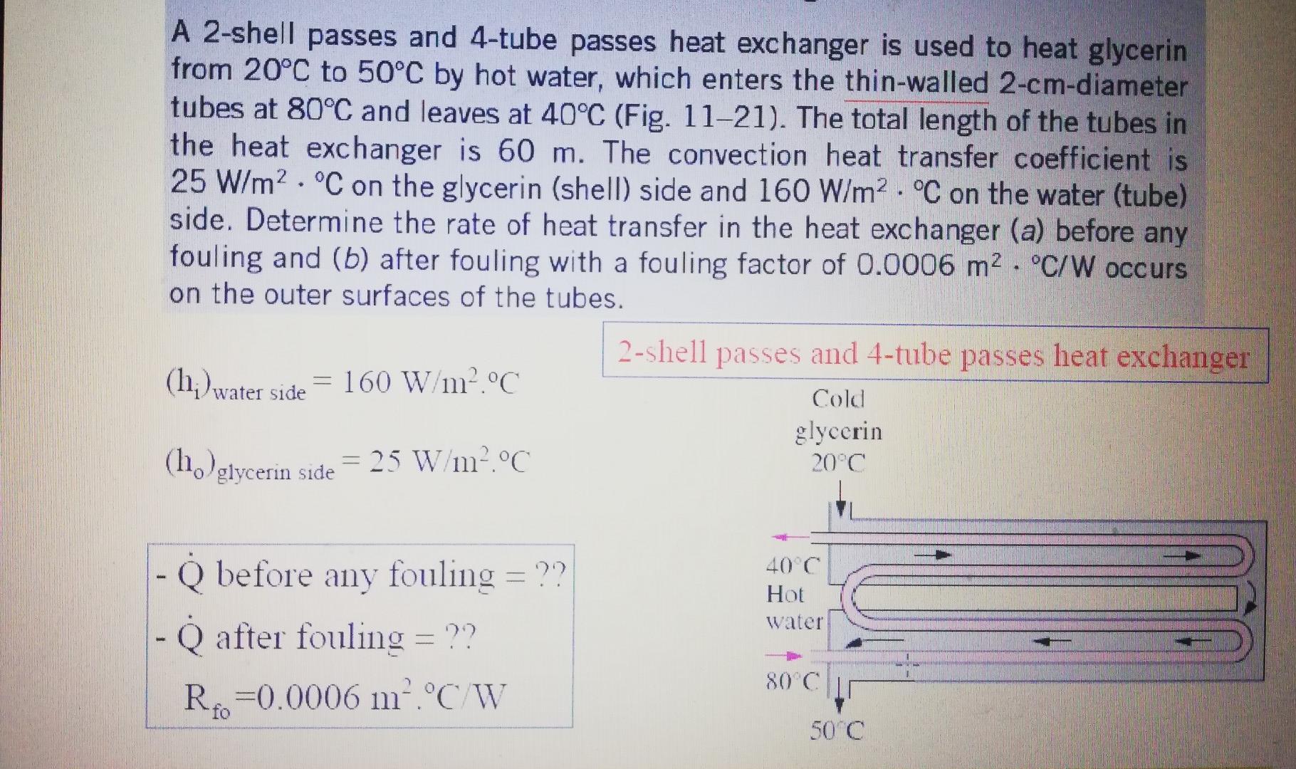 Solved A 2-shell passes and 4-tube passes heat exchanger is | Chegg.com