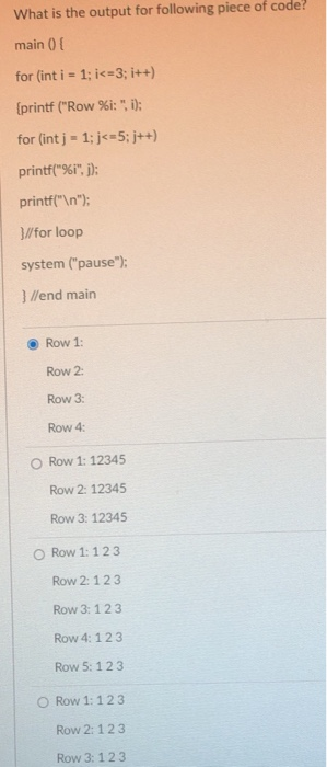 Solved What is the output for following piece of code? main | Chegg.com
