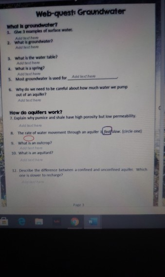 Solved Web-quest Groundwater What is groundwater? 1. Give | Chegg.com