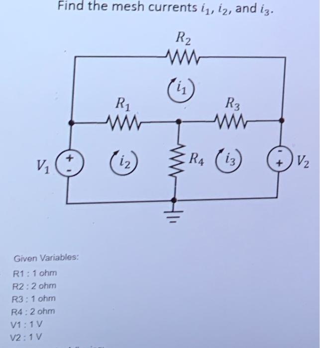 Solved Find the mesh currents i1,i2, and i3. Given | Chegg.com