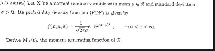 Solved LetX be a normal random variable withmean u€Rand | Chegg.com