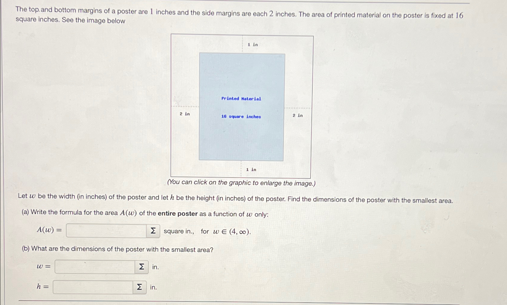 Solved The top. and bottom margins of a poster are 1 ﻿inches | Chegg.com