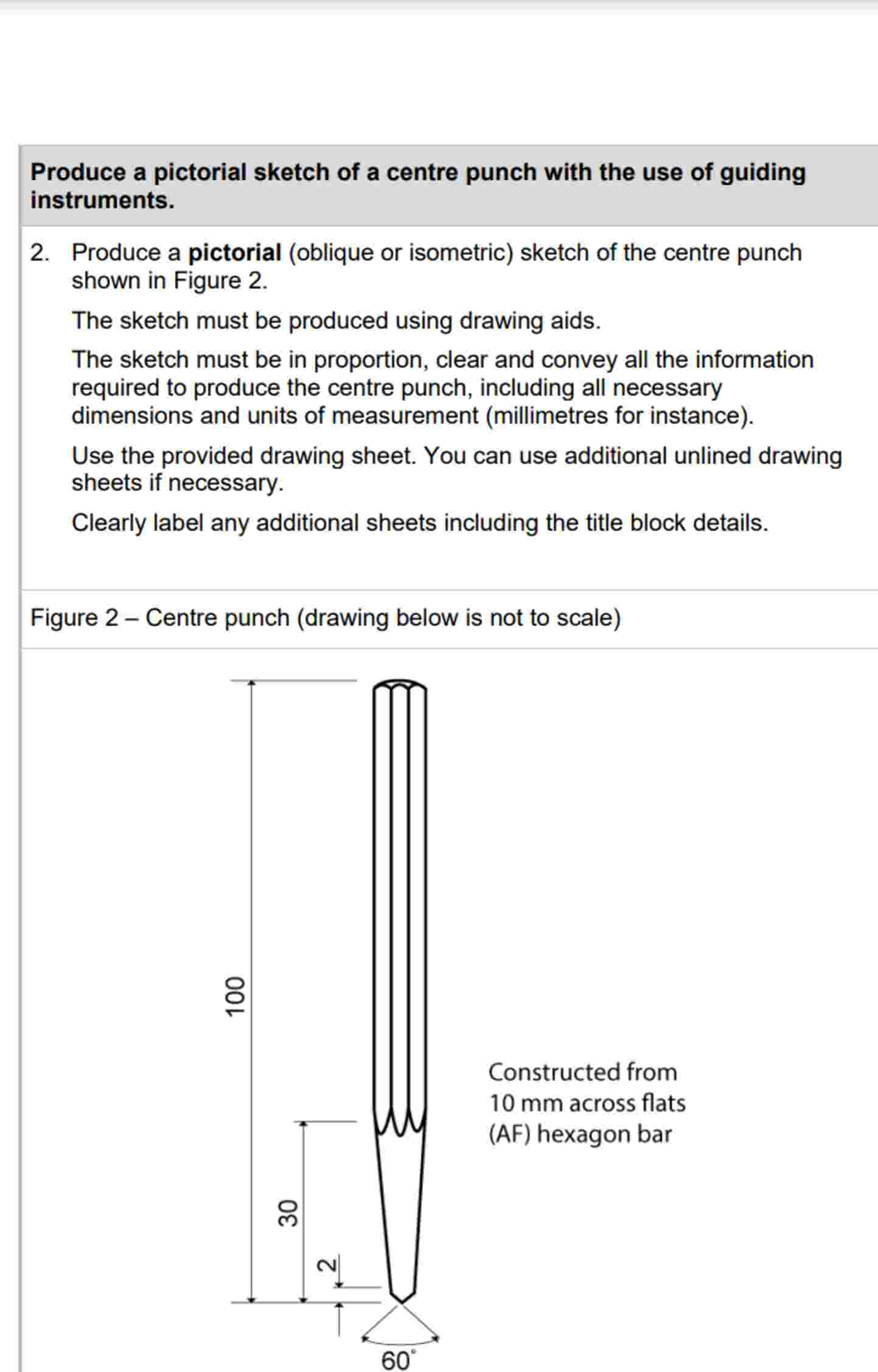 Solved Produce a pictorial sketch of a centre punch with the | Chegg.com