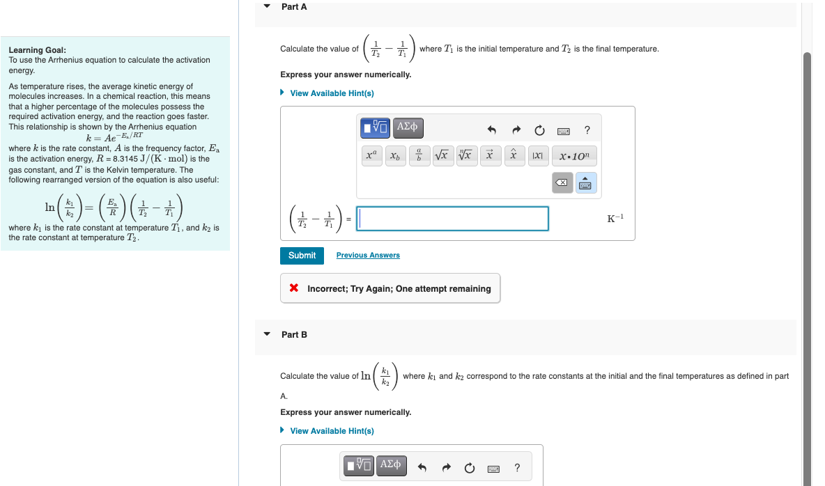 Solved Part ALearning Goal:To use the Arrhenius equation to | Chegg.com