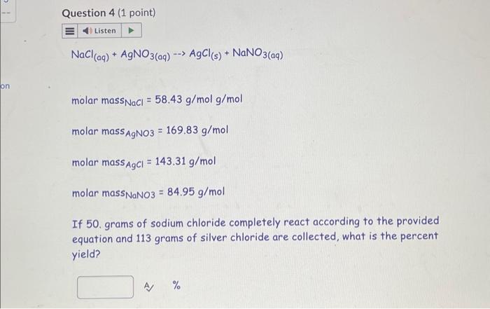 Solved on Question 4 (1 point) Listen NaCl(aq) + AgNO3(aq) | Chegg.com
