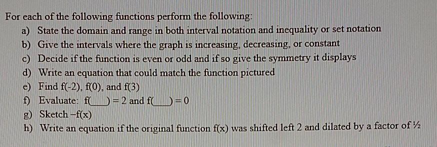 Solved For each of the following functions perform the | Chegg.com
