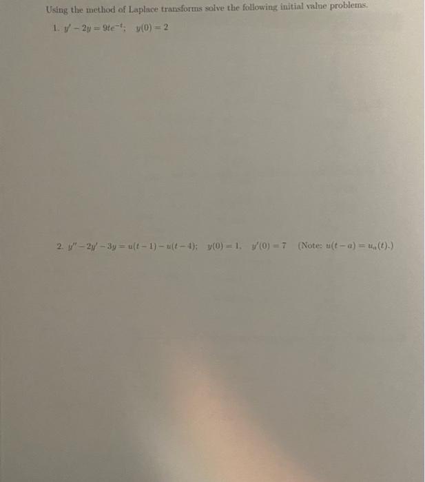 Solved Using the method of Laplace transforms solve the | Chegg.com