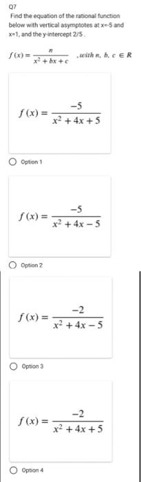 Solved Q7 Find the equation of the rational function below | Chegg.com