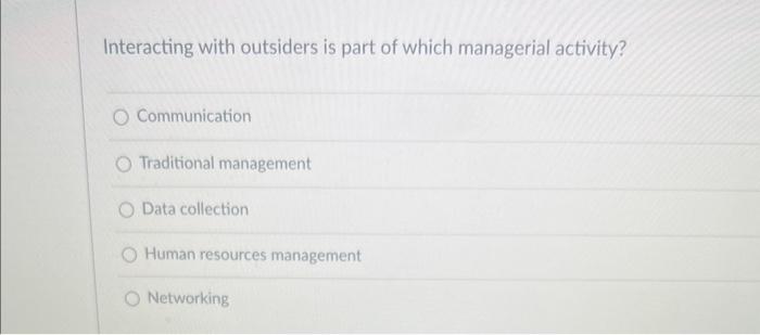 Solved Interacting with outsiders is part of which | Chegg.com