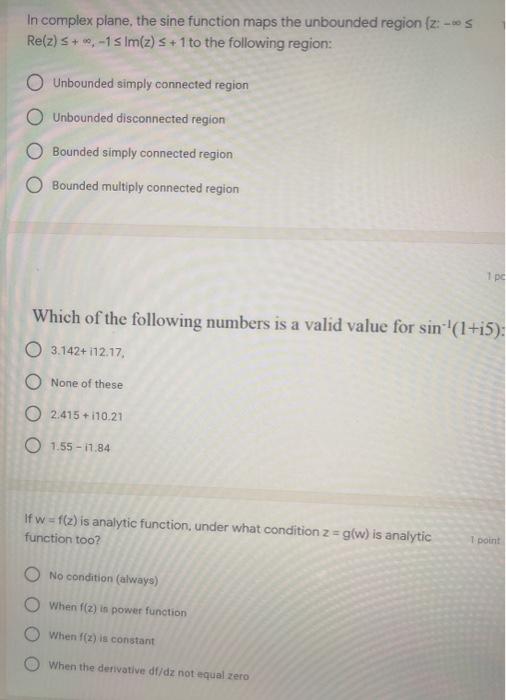 Solved In complex plane, the sine function maps the | Chegg.com