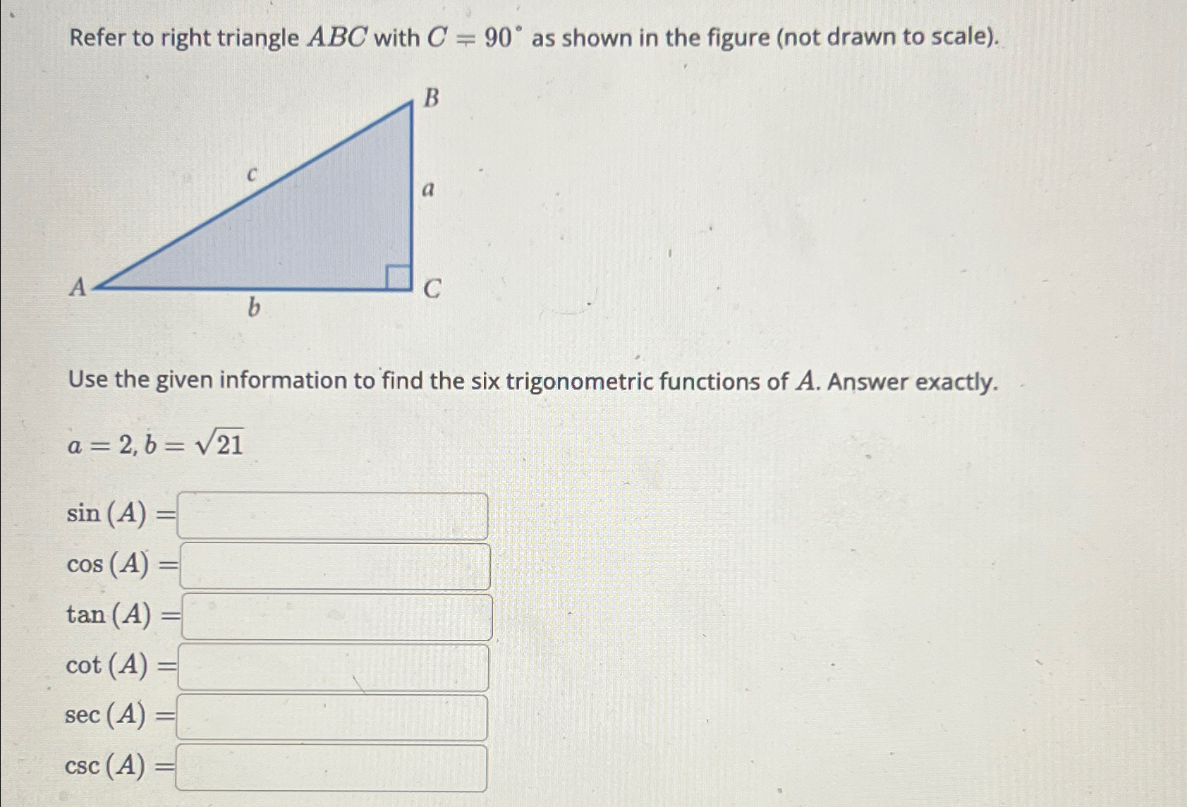 Solved Refer to right triangle ABC with C=90° ﻿as shown in | Chegg.com