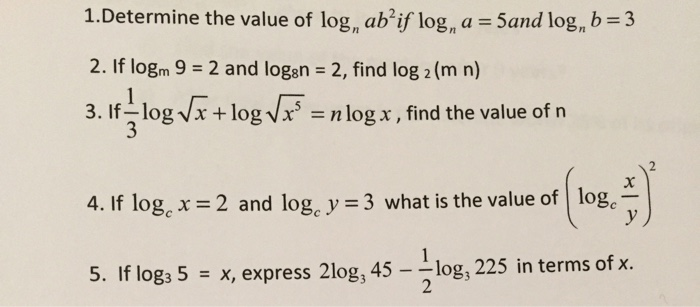 Solved 1. Determine the value of log ab’if log, a = 5and | Chegg.com