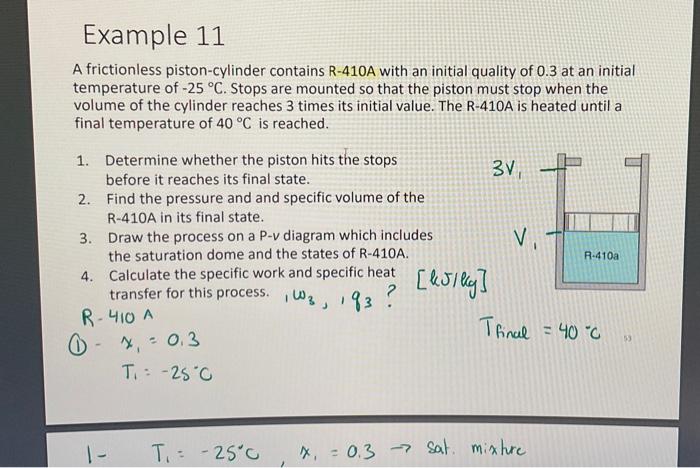 Solved A frictionless piston-cylinder contains R−410A with | Chegg.com