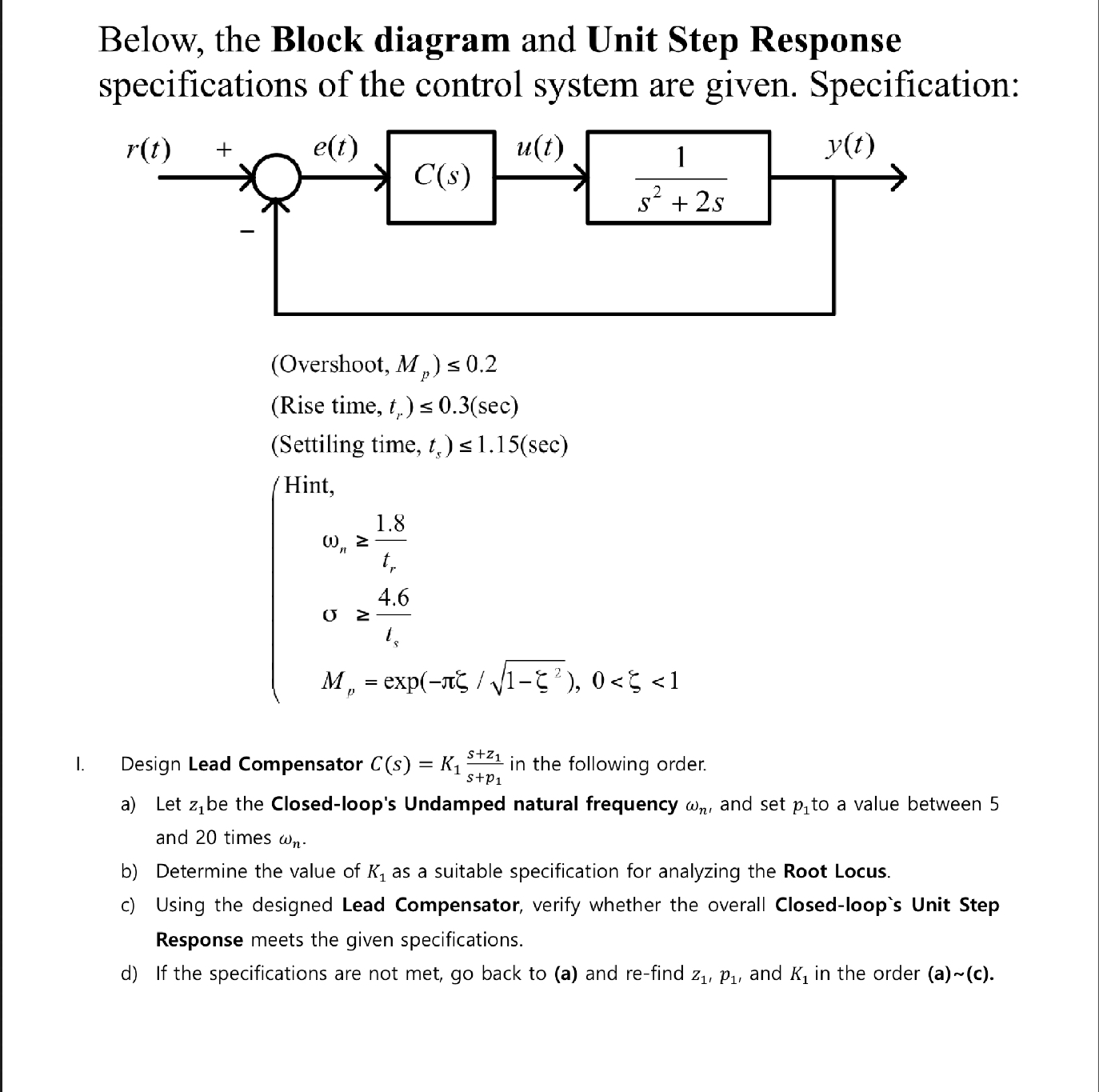 Solved Below, the Block diagram and Unit Step | Chegg.com
