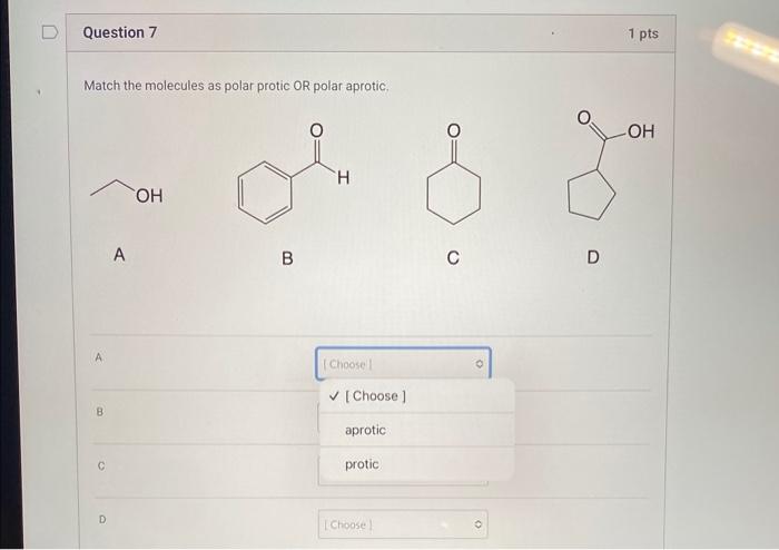 Solved Match the molecules as polar protic OR polar aprotic. | Chegg.com