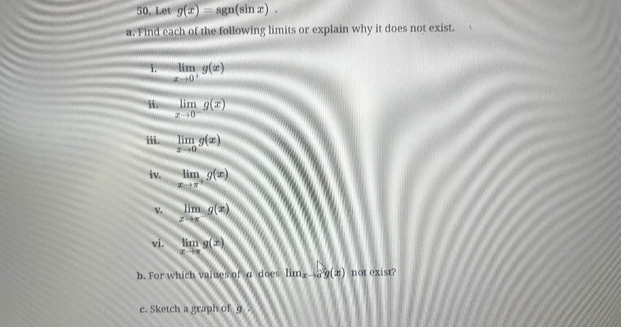 Solved Let g(x)=sgn(sinx).a. ﻿Find each of the following | Chegg.com