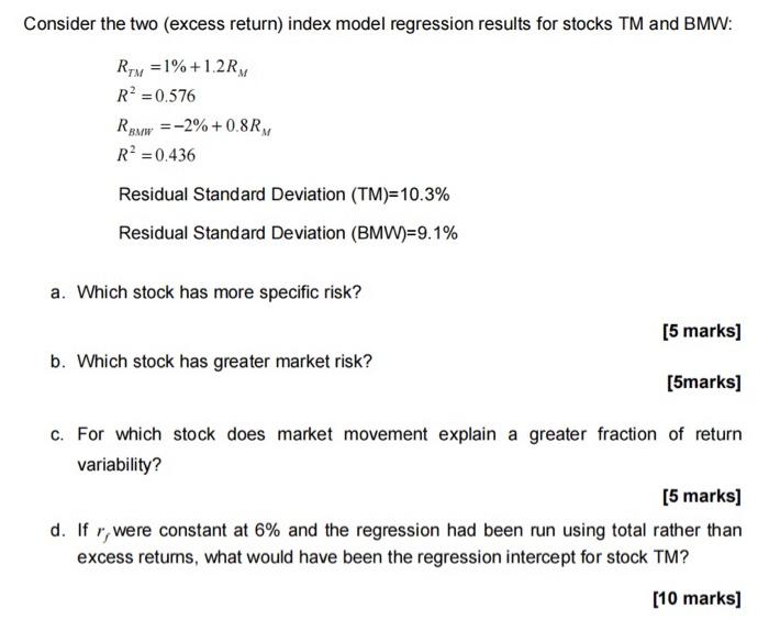 Solved Consider the two (excess return) index model | Chegg.com