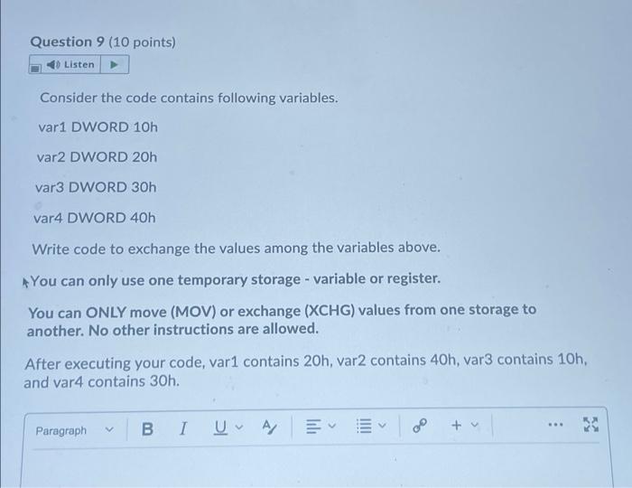 Solved Question 9 (10 points) Listen → Consider the code | Chegg.com